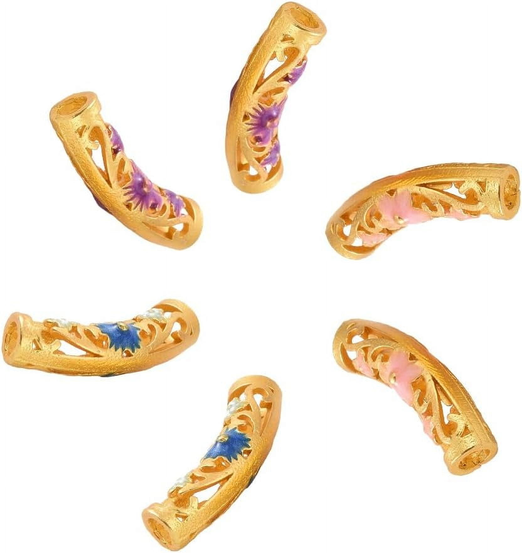 6pcs 3 colors Pack Plating Alloy Enamel Beads Matte Gold Color Curved ...