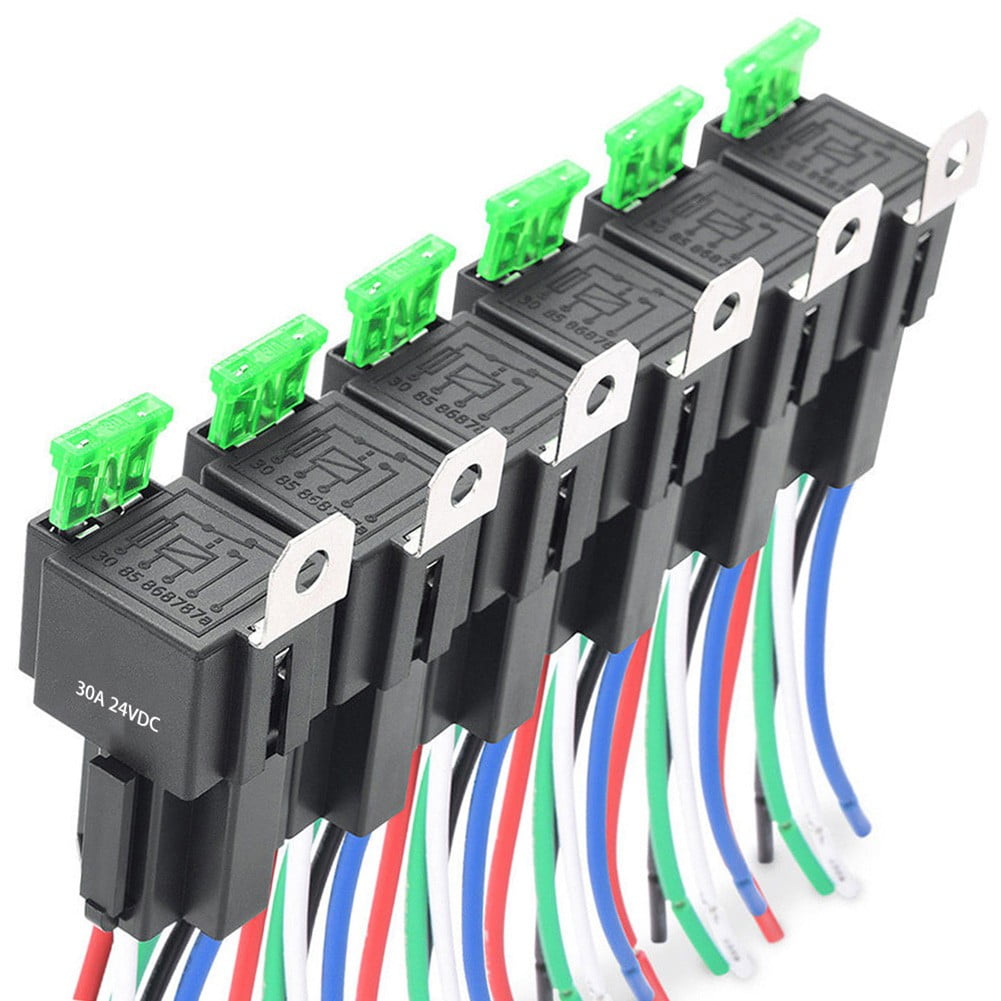 6pcs 30A Fuse Relay Switch Harness Set 24V DC 4-Pin SPST Automotive ...