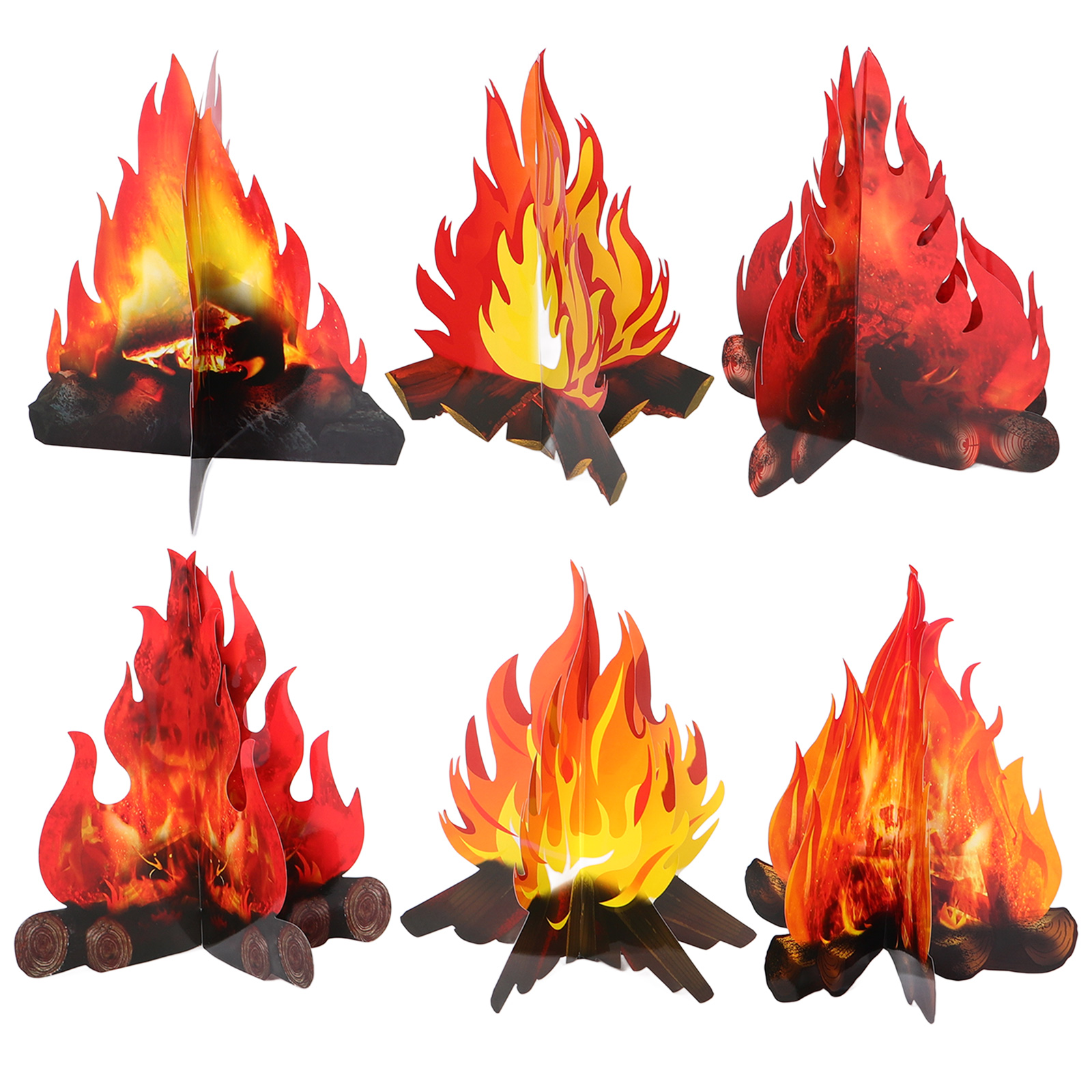 6pcs 3D Cardboard Campfire Decoration Artificial Flames Fake Flame for ...
