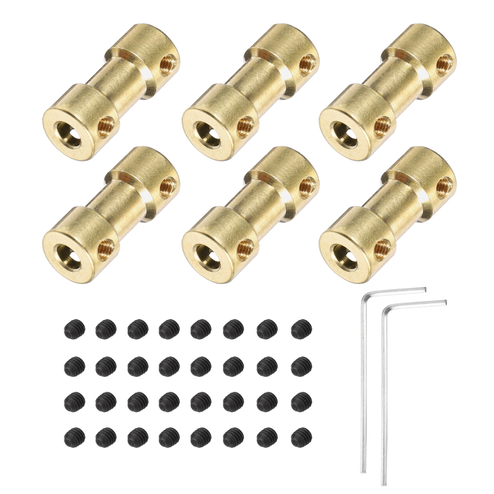6pcs 4mm to 4mm Brass Shaft Coupling Joint Connector with Screws Hex ...
