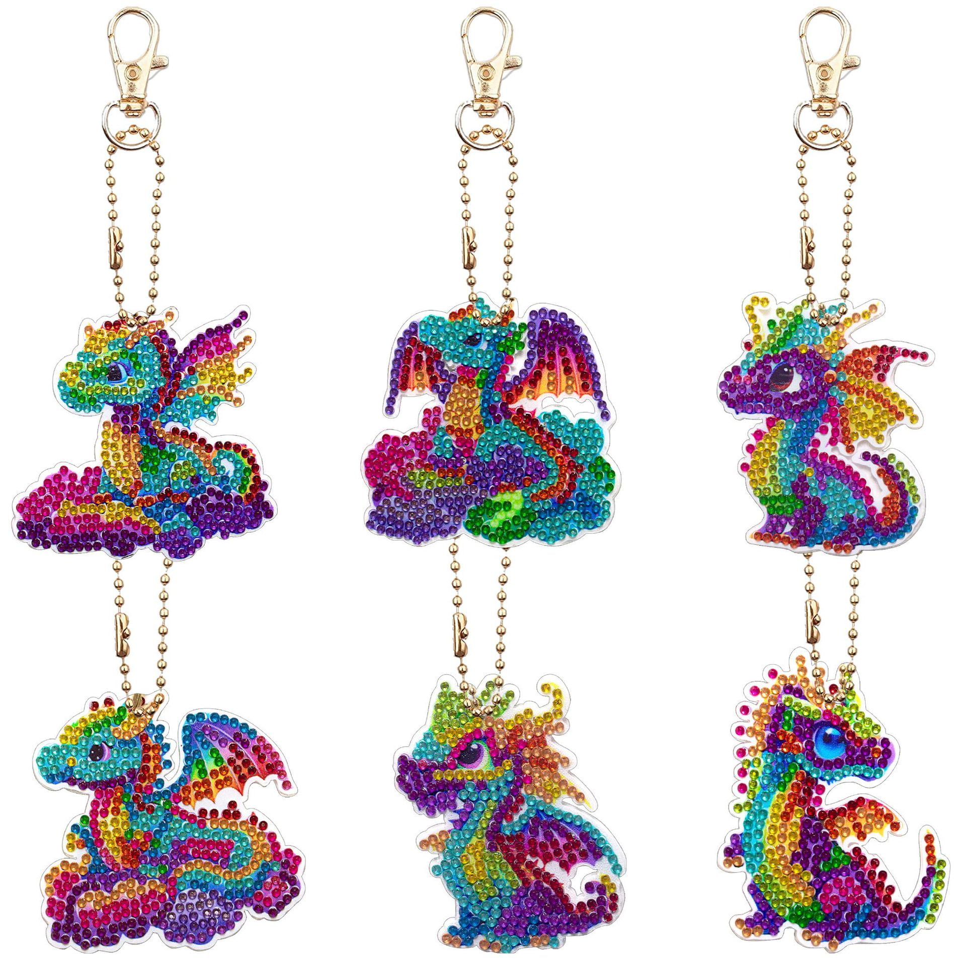 6pcs 5D Flying Dragon diamond painting keychain kit, double-sided ...