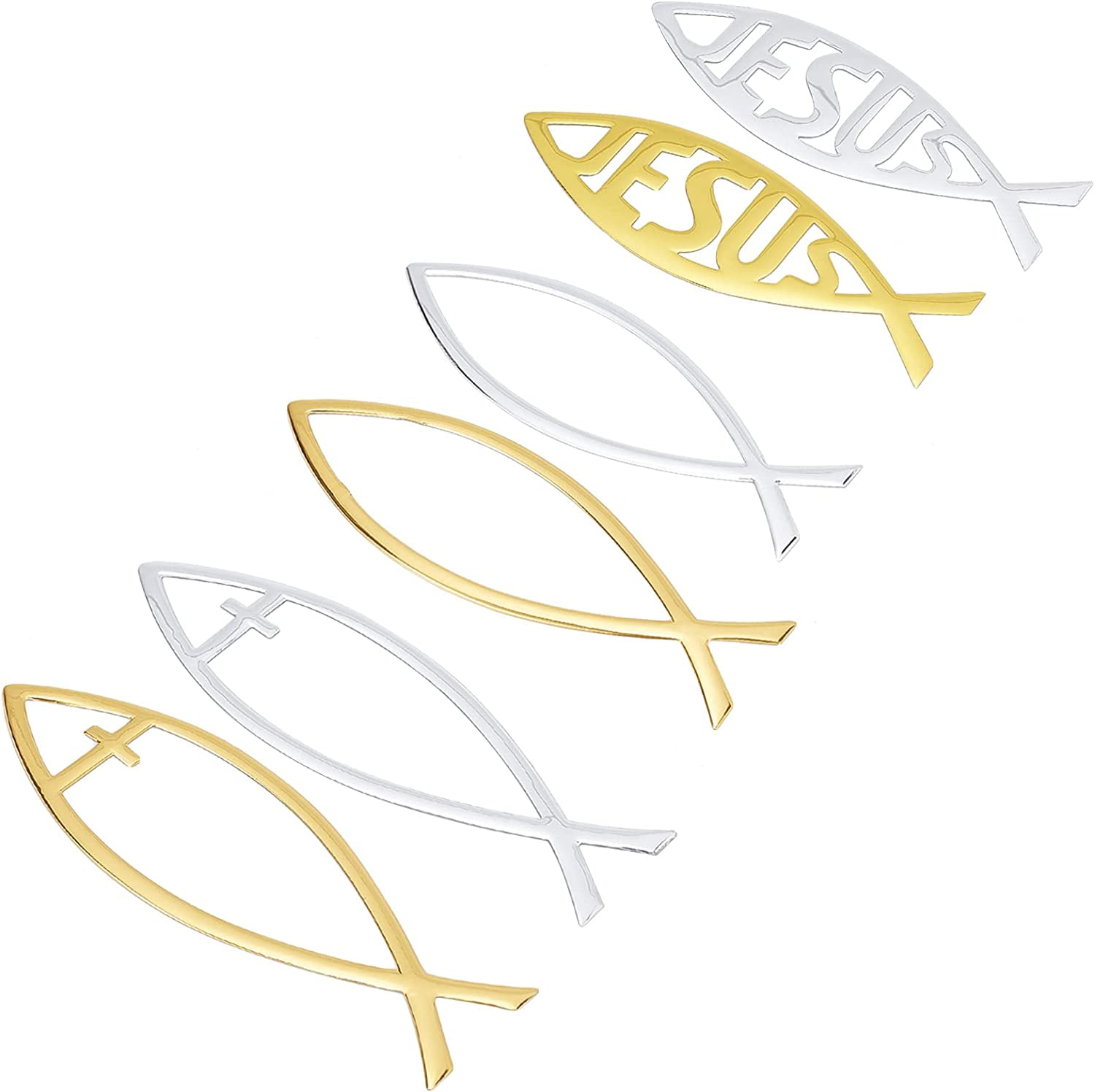 6pcs 6 Styles Jesus Fish Decal Sticker PVC Fish Car Emblem Religious ...