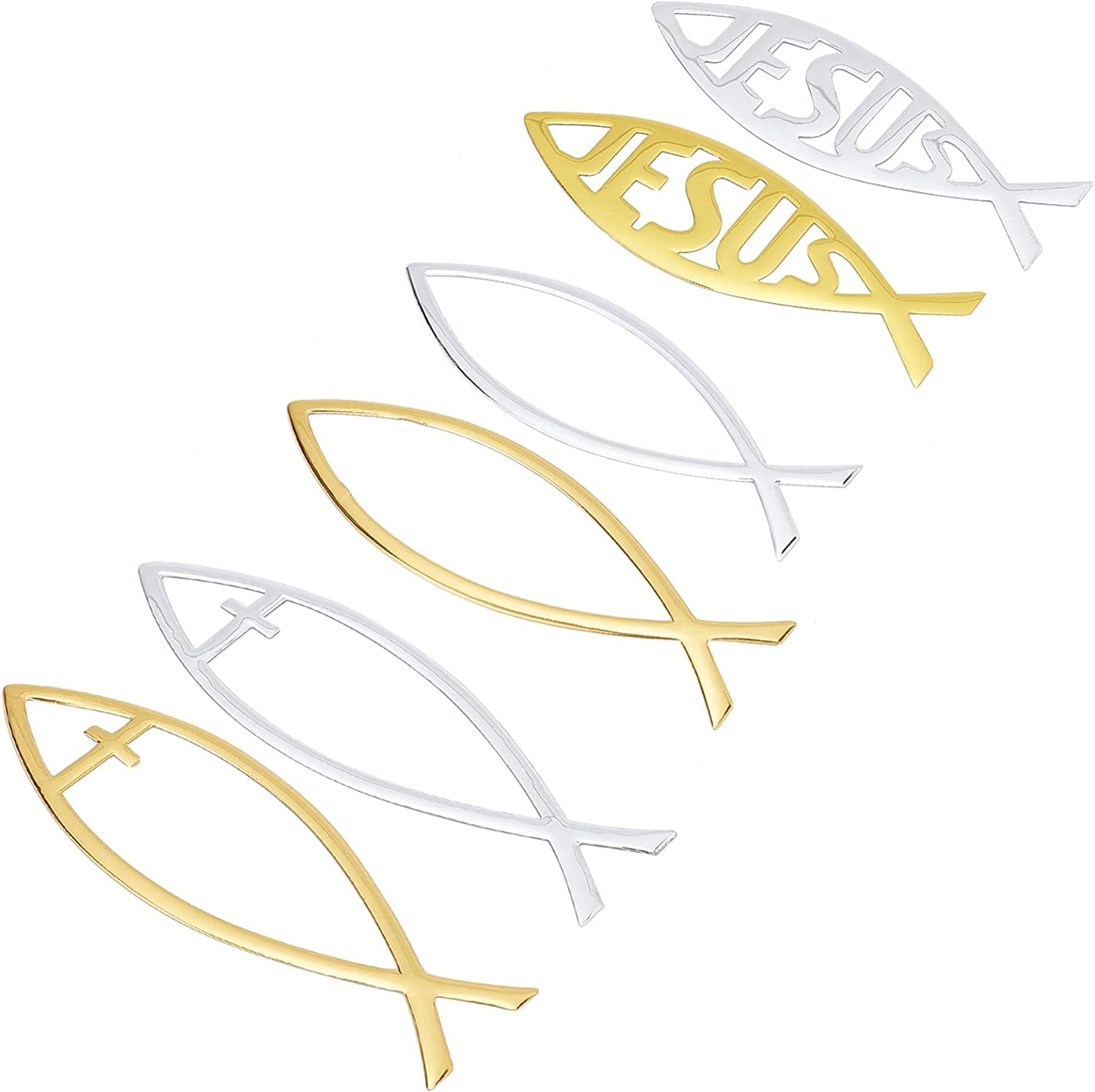 6pcs 6 Styles Jesus Fish Decal Sticker PVC Fish Car Emblem Religious ...