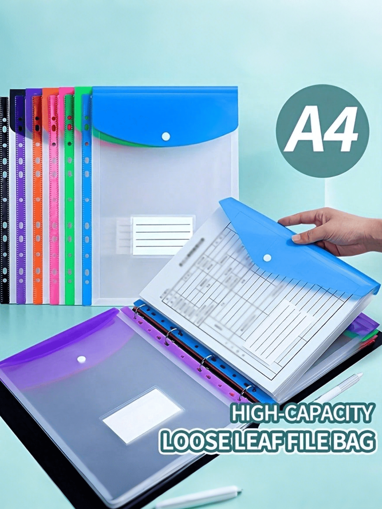 6pcs A4 Large Capacity Loose Leaf File Folders With 11 Hole Binder ...
