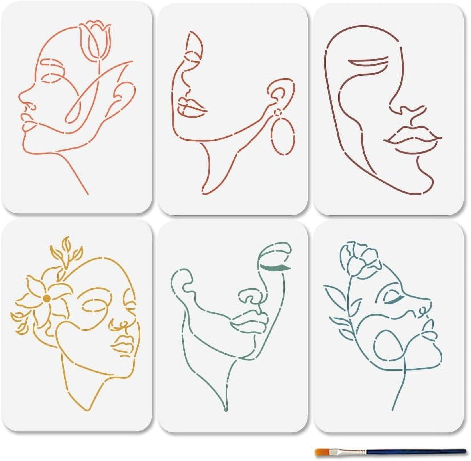 6pcs A4 Size Line Woman Stencils Lady Line Face Flower Templates 11.7x8 ...