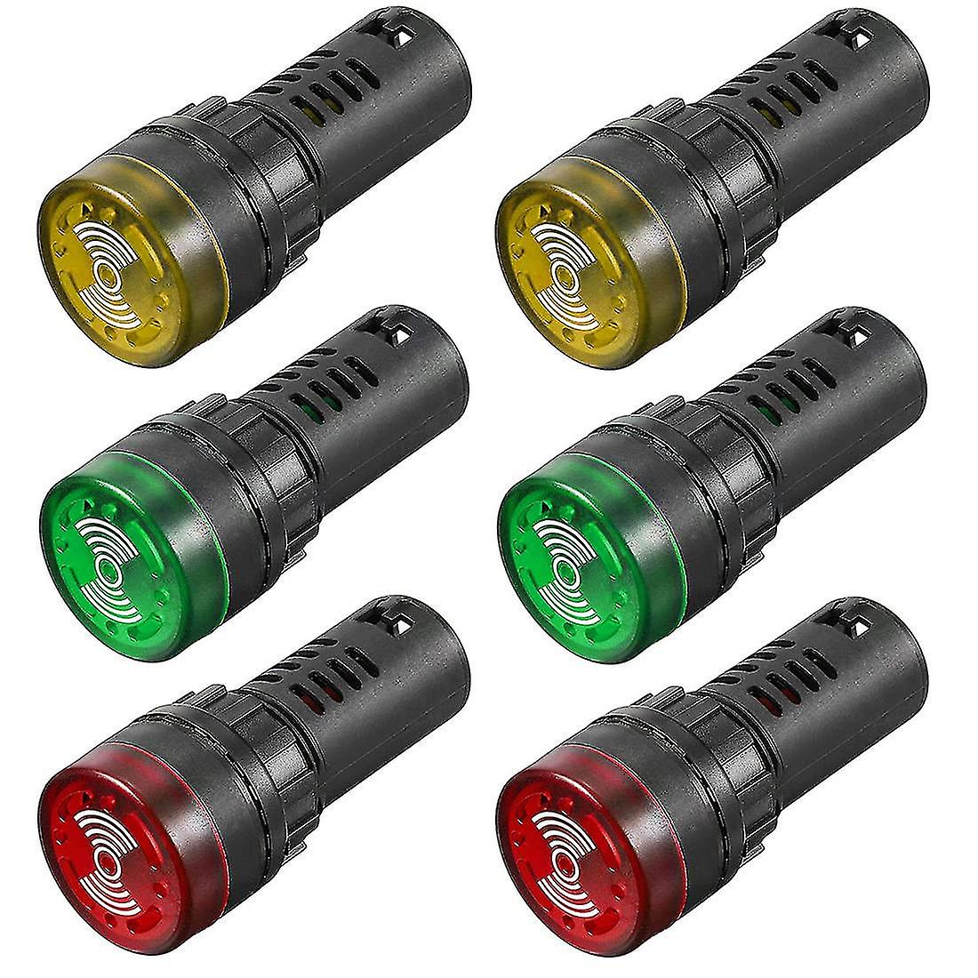 6pcs Ac Dc 12v 22mm Led Flash Signal Alarm Indicator Lamp With Buzzer ...