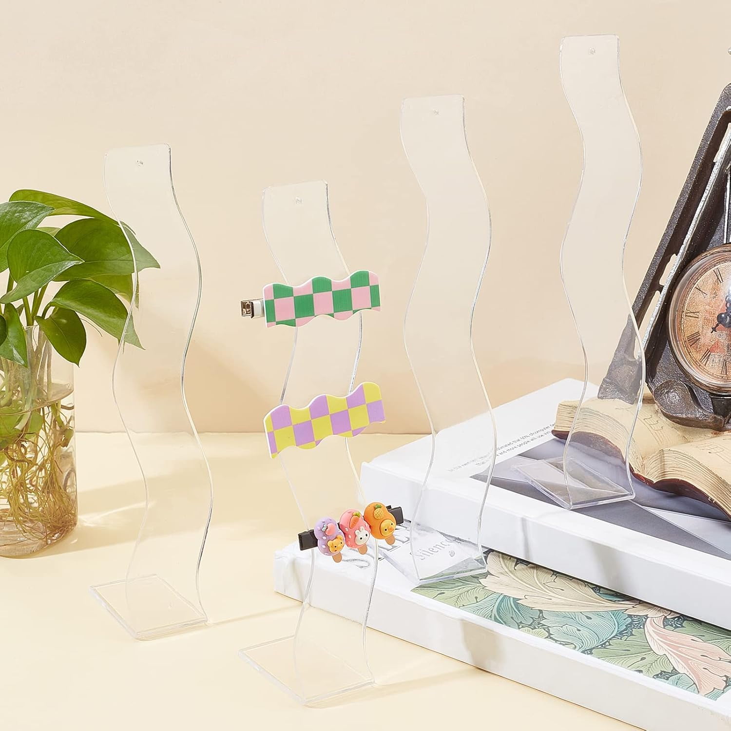 6pcs Acrylic Hair Clip Display Stand Waved Pattern L shape Hairpin ...