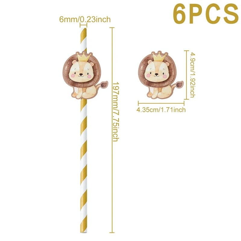 6pcs Animal Paper Drinking Straw LIon Tiger Jungle Birthday Party ...
