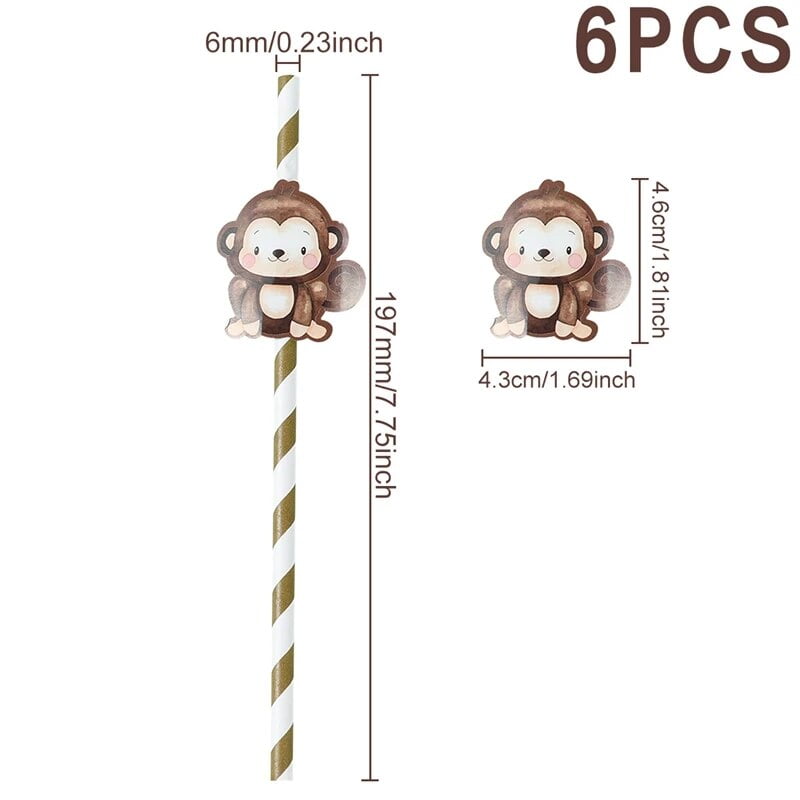 6pcs Animal Paper Drinking Straw LIon Tiger Jungle Birthday Party ...