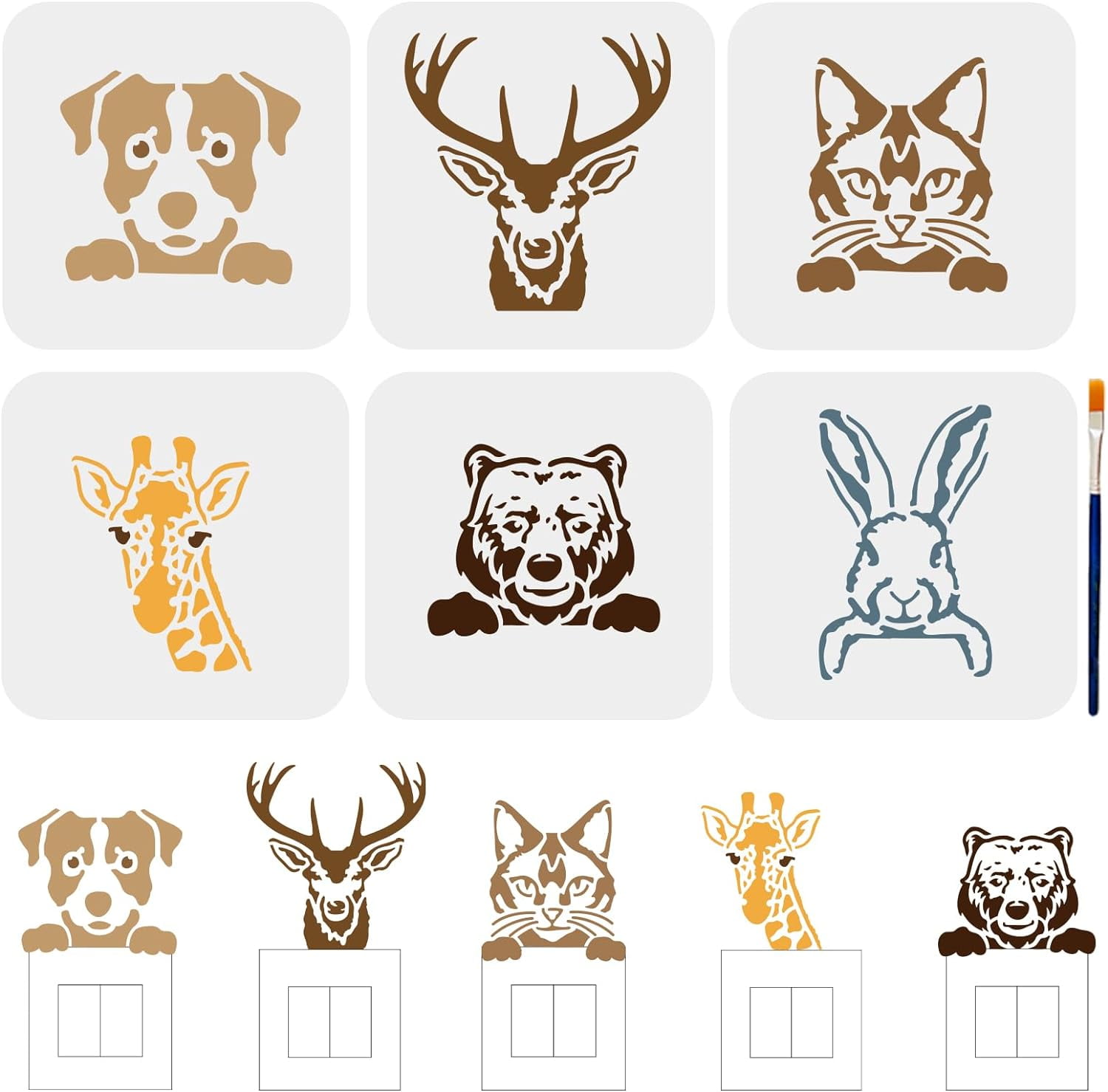 6pcs Animal Stencil Templates Dog Cat Deer Bear Rabbit Stencils 6×6inch ...