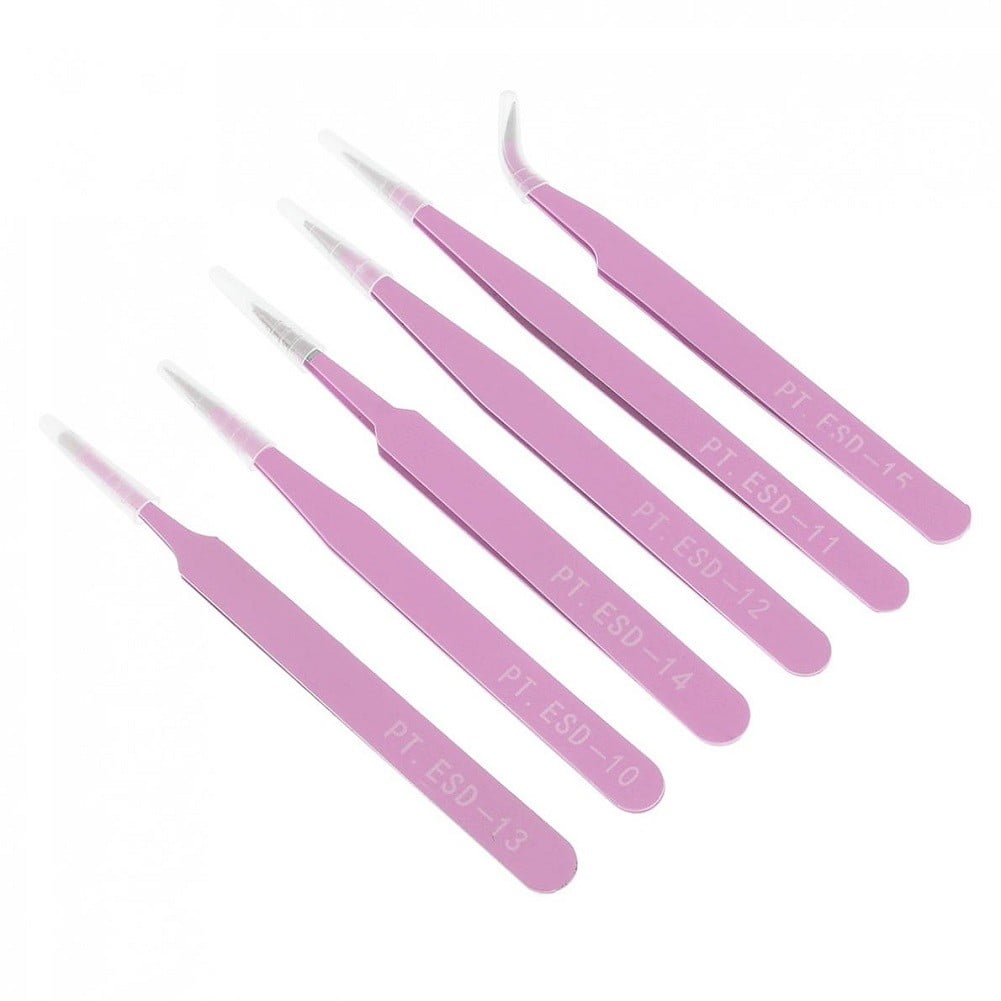 6pcs Anti-static Stainless Steel Tweezers Industrial Curved Straight ...