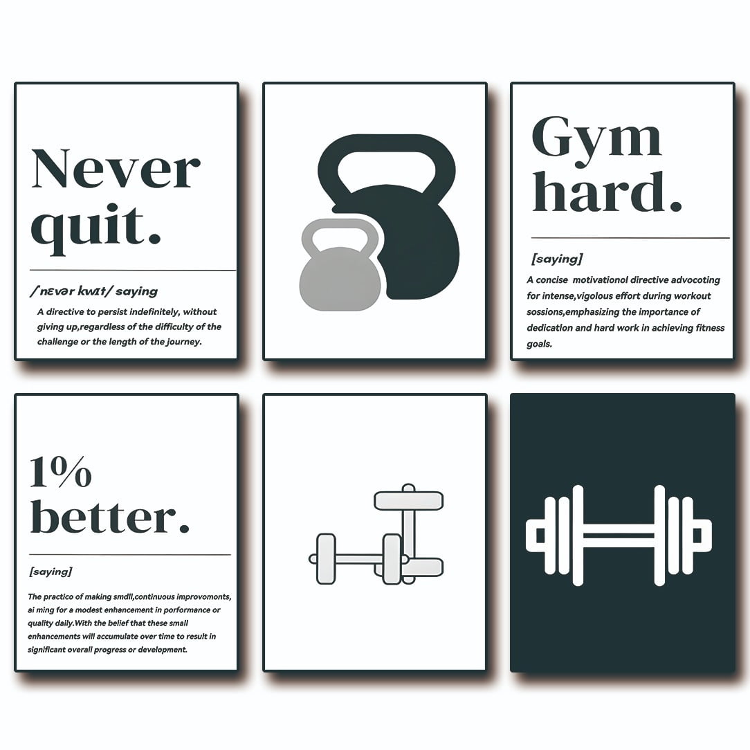 6pcs Art Deco Style Frameless Motivational Gym Wall Art Set, 20.32x25.4 ...