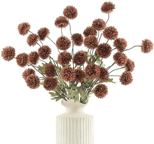 6pcs Artificial Flowers Faux Silk Pompon Mum,Silk Small Mini ...