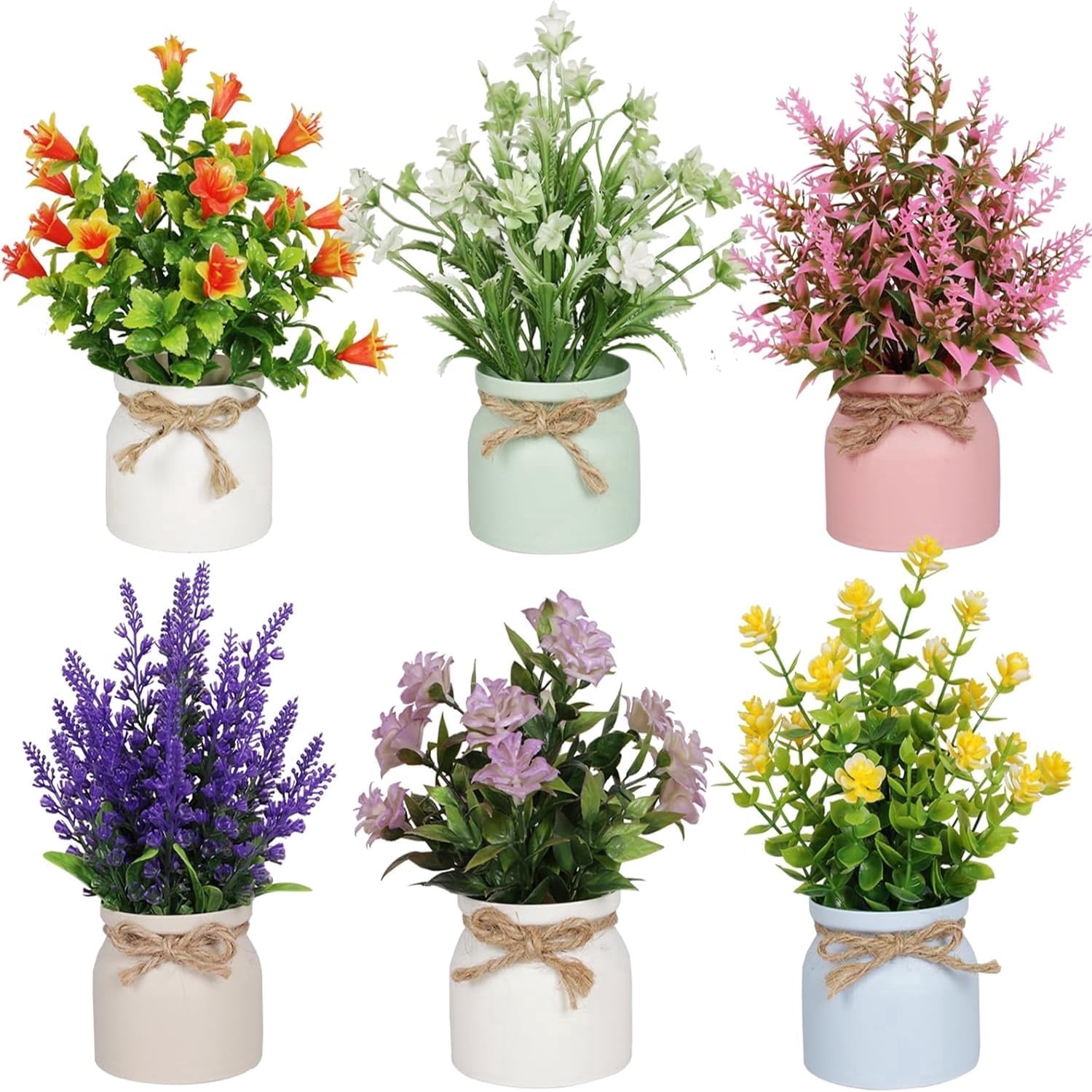 6pcs Artificial Pot Flowers Small Fake Plants Mini Potted Plants for ...
