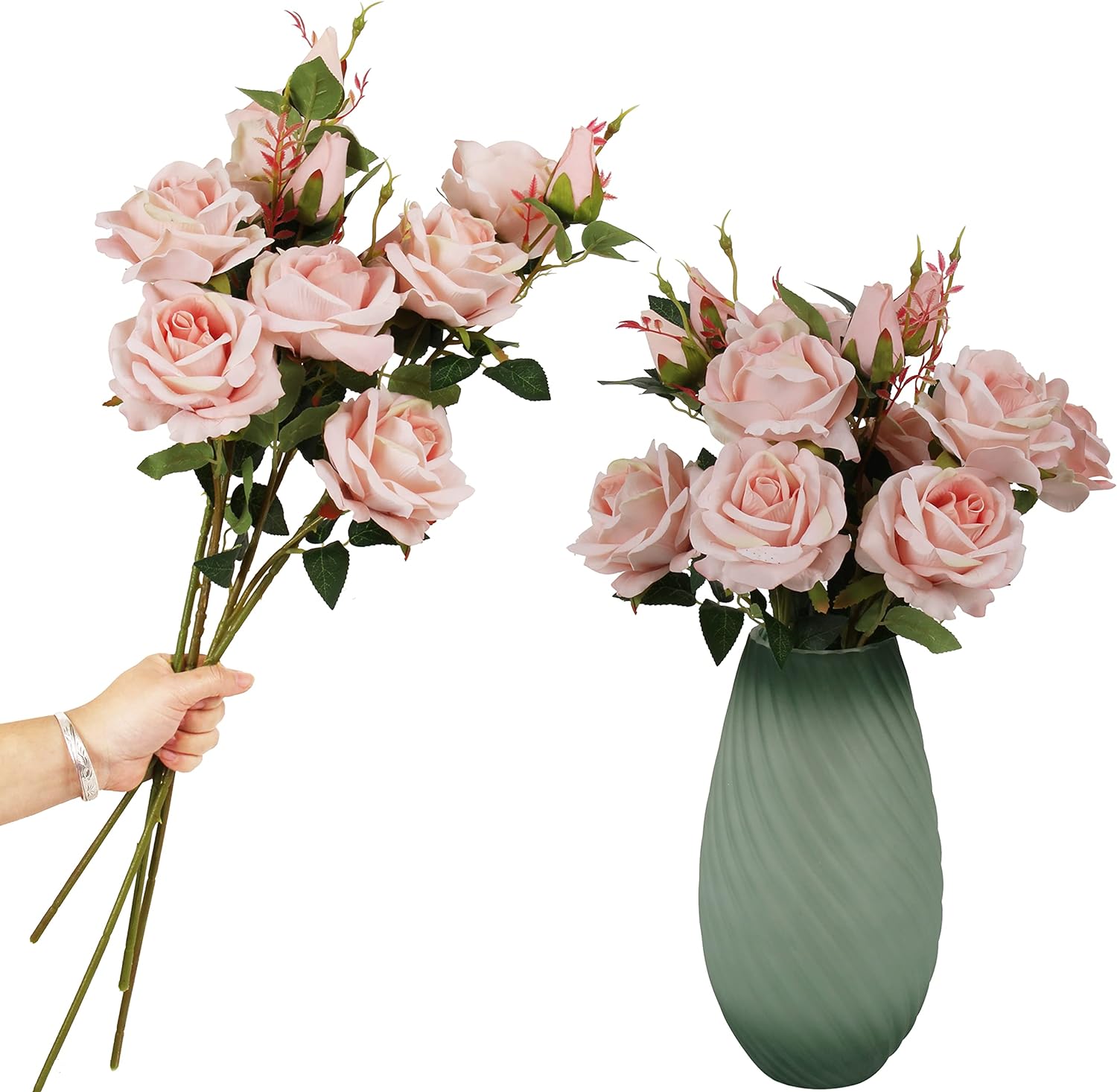 6pcs Artificial Rose Flowers,26 Inch Long Stem with 2 Velvet Faux Roses ...
