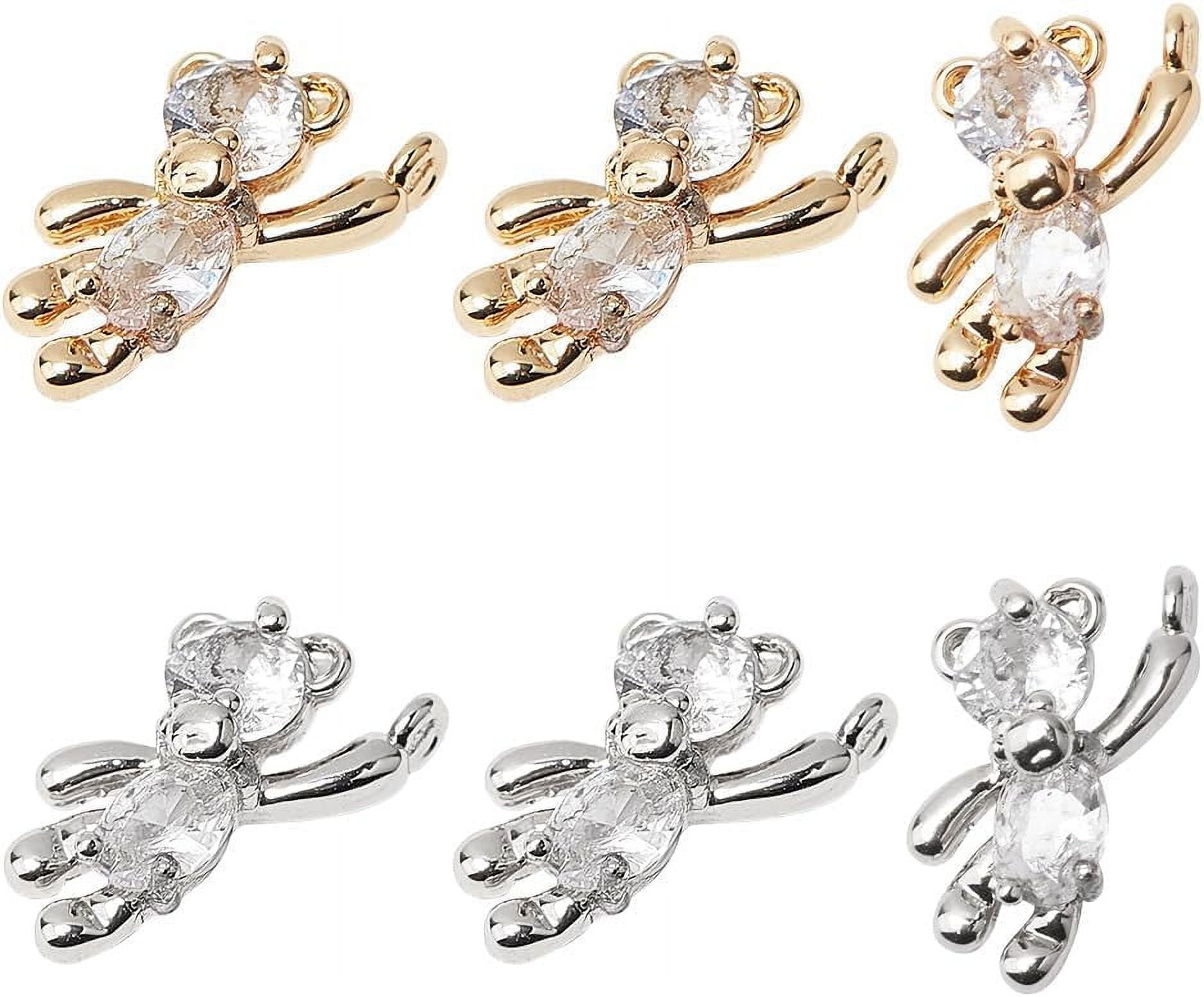 6pcs Bear Charms Brass Cubic Zirconia Stone Pendants Gold Teddy Bear Dangle Hanging Charm ...