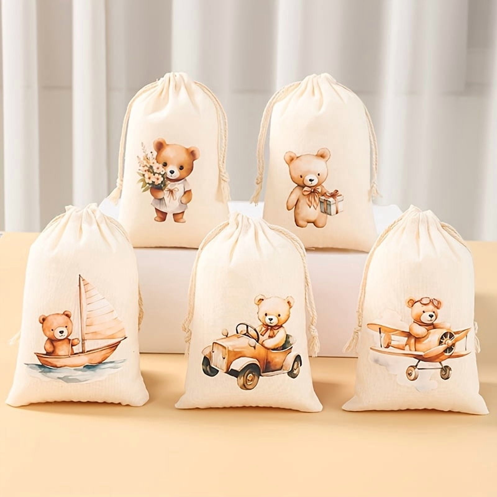 6pcs, Bear Moon Drawstring Gift Bags - Adorable Teddy Bear Designs with ...