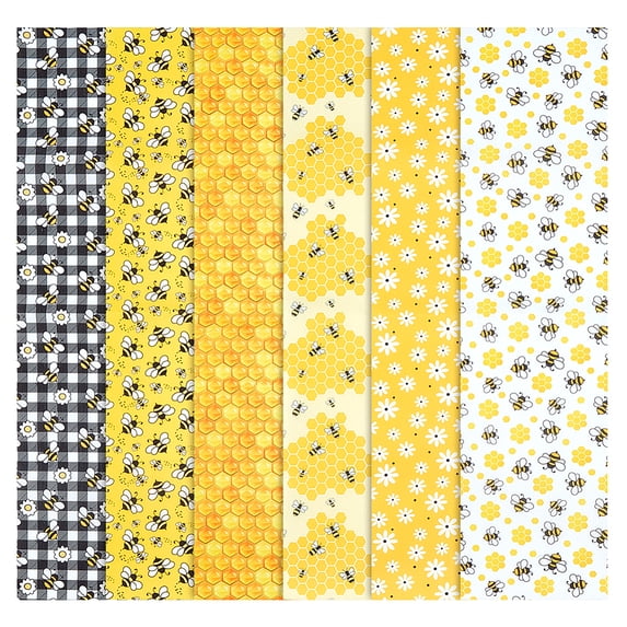 6pcs Bee Daisy Cotton Fabric Bundles Bee Theme Quilting Patchwork ...