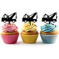 6pcs Black Acrylic Crane Truck Silhouette Cupcake Toppers, Construction ...