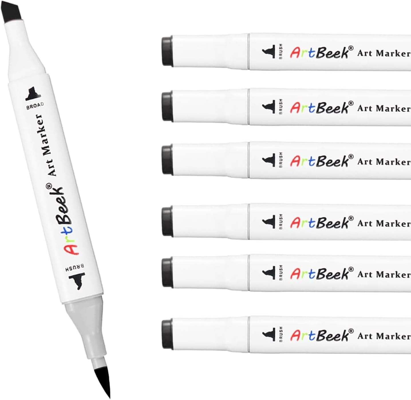 6pcs Black Brush Tip Alcohol Markers Set, Dual Tips Art Drawing ...