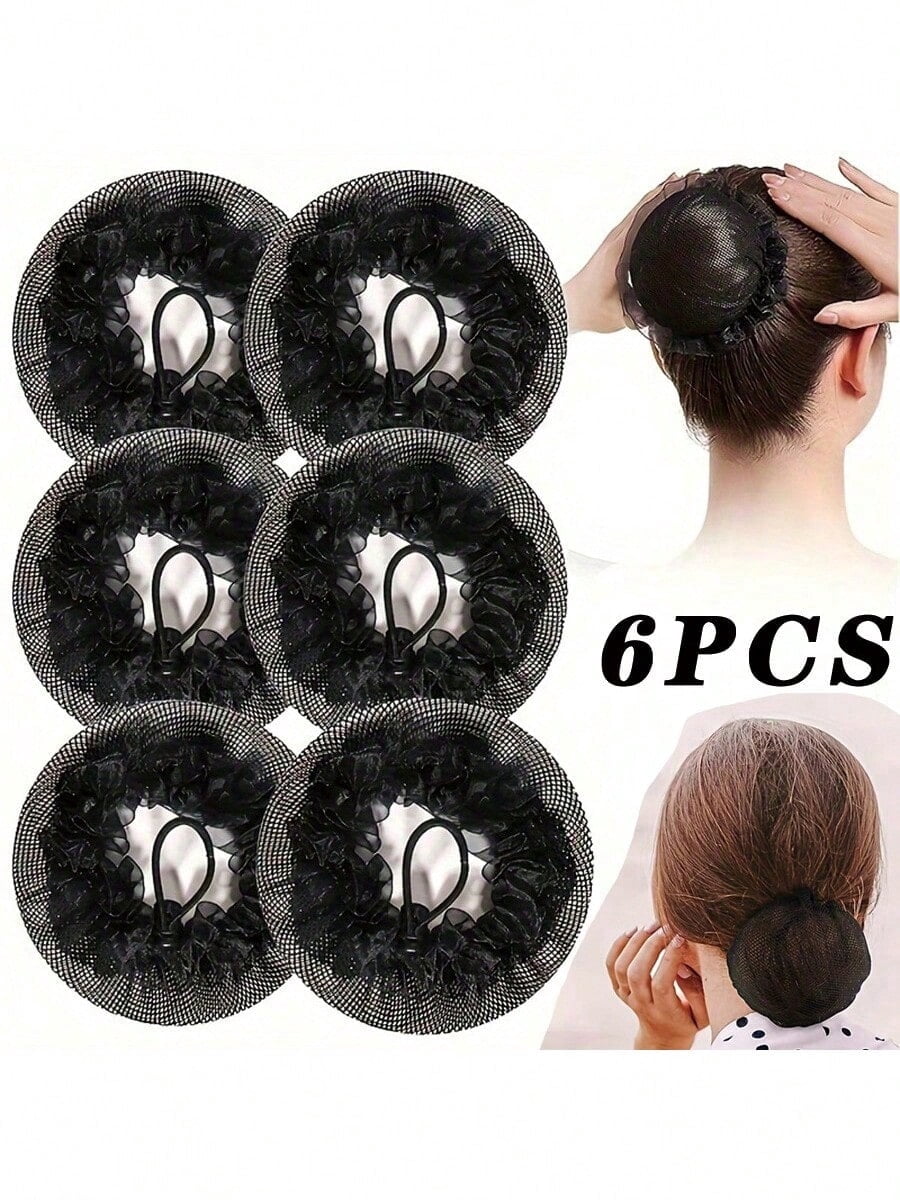 6pcs Black Bun Hair Nets Stretch Invisible Hair Nets Reusable Elastic ...