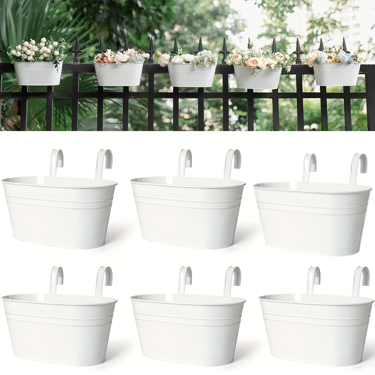 6pcs Black Metal Iron Hanging Flower Pots For Hanging Buckets And ...