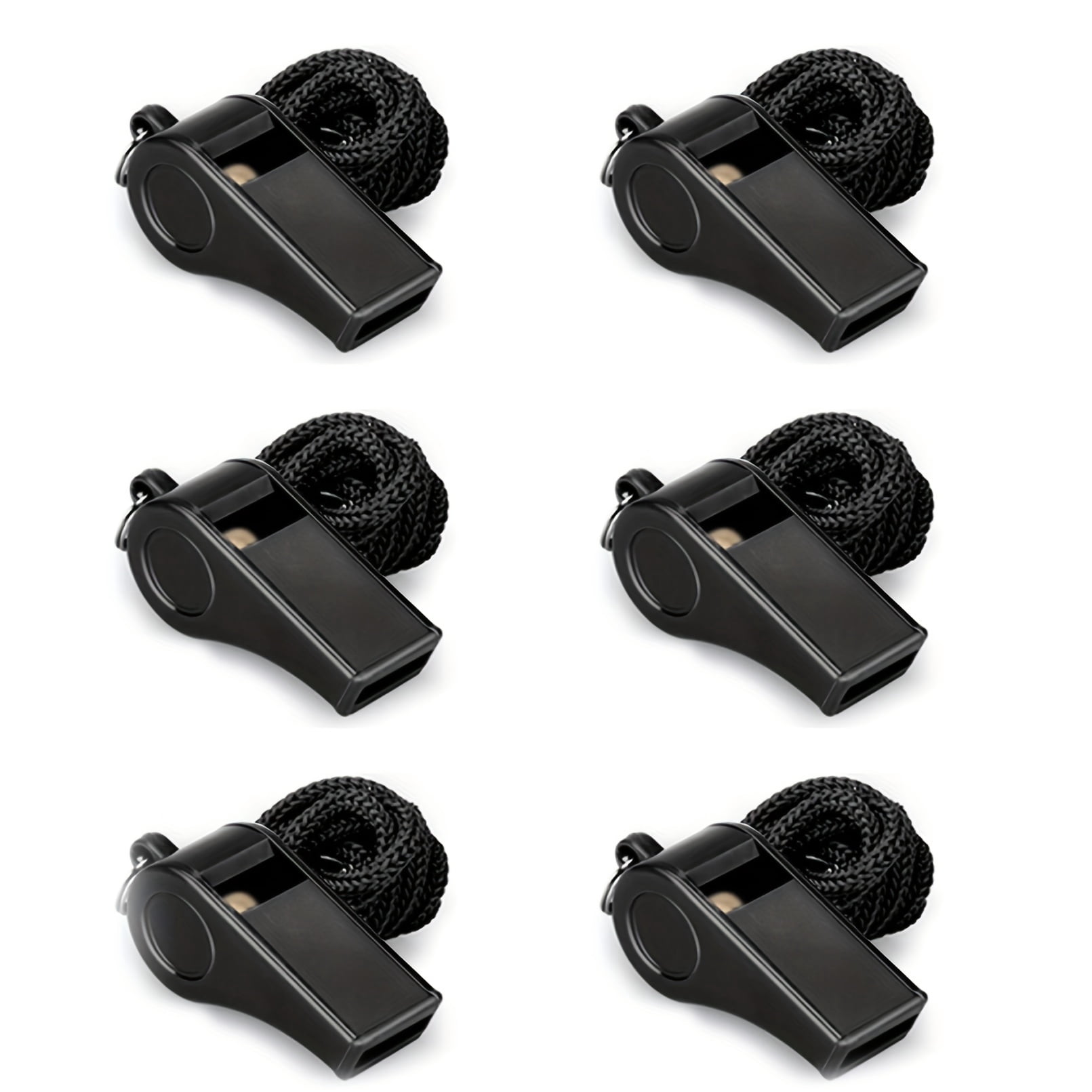 6pcs Black Plastic Sports Whistles with Lanyards - Loud, Clear Sound ...