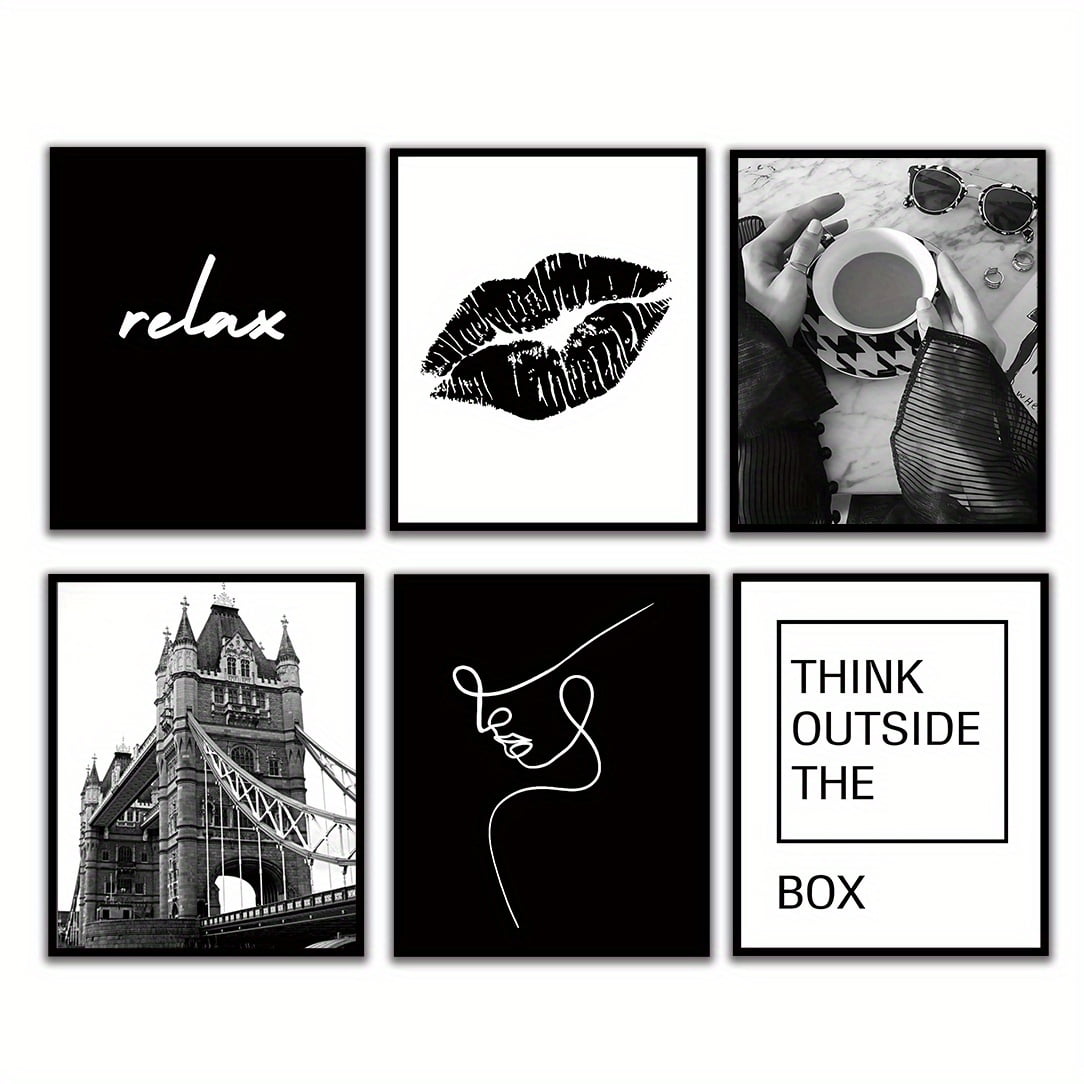 6pcs Black and White Poster, Black and White Wall Decoration, Black and ...