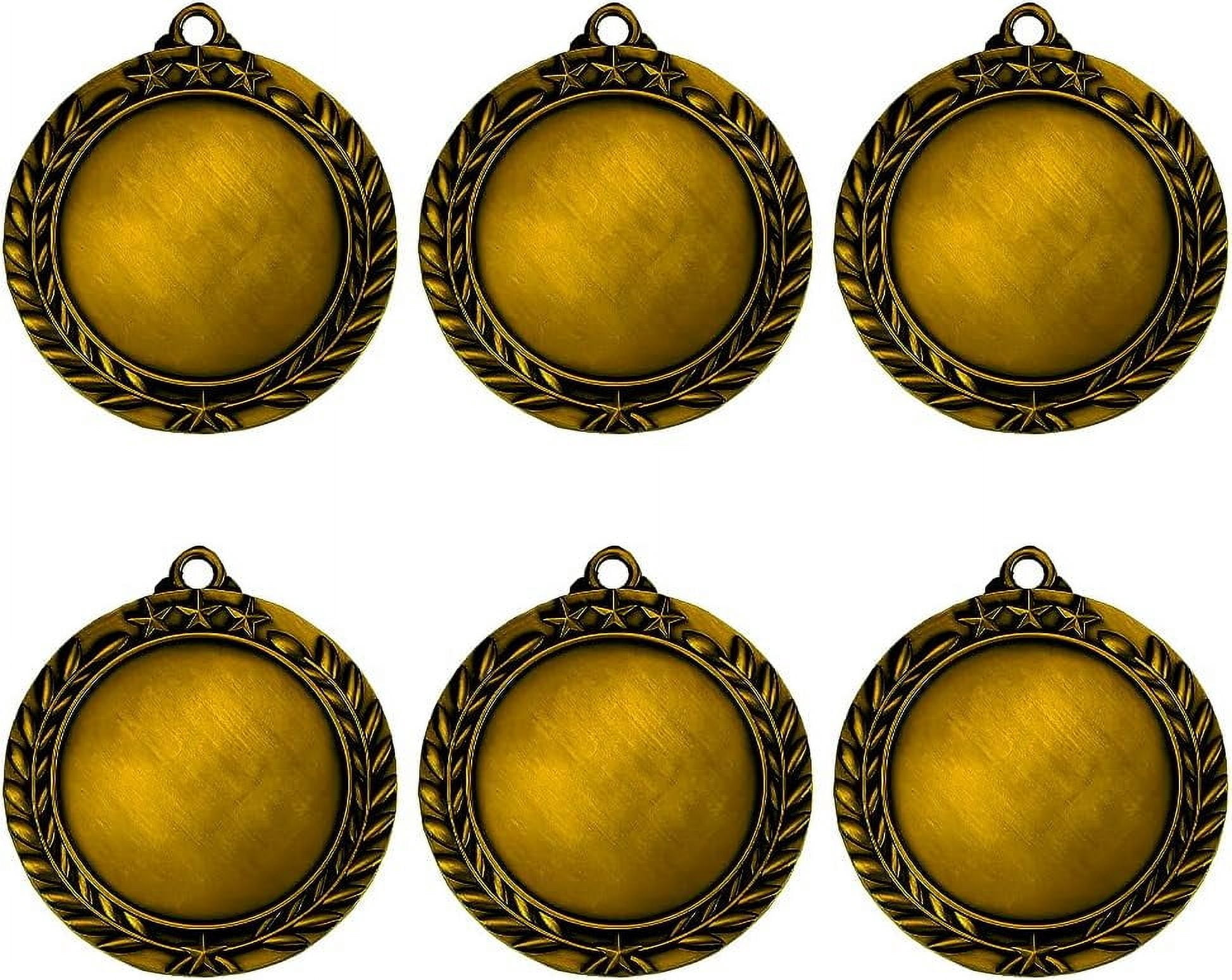 6pcs Blank Award Medals 1.7 inch Flat Round Golden Medal with Wheat ...