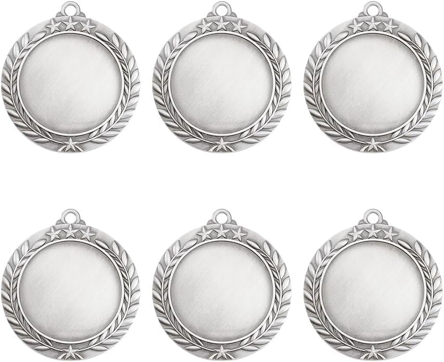 6pcs Blank Award Medals 1.71inch Silver Medals Group Flat Round Silver ...
