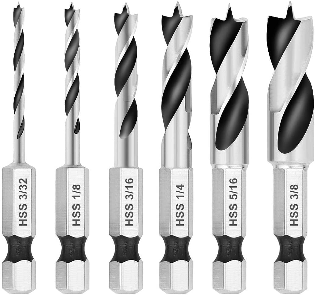 6pcs Brad Point Stubby Drill Bit Set For Wood With 1/4 Inch Quick ...