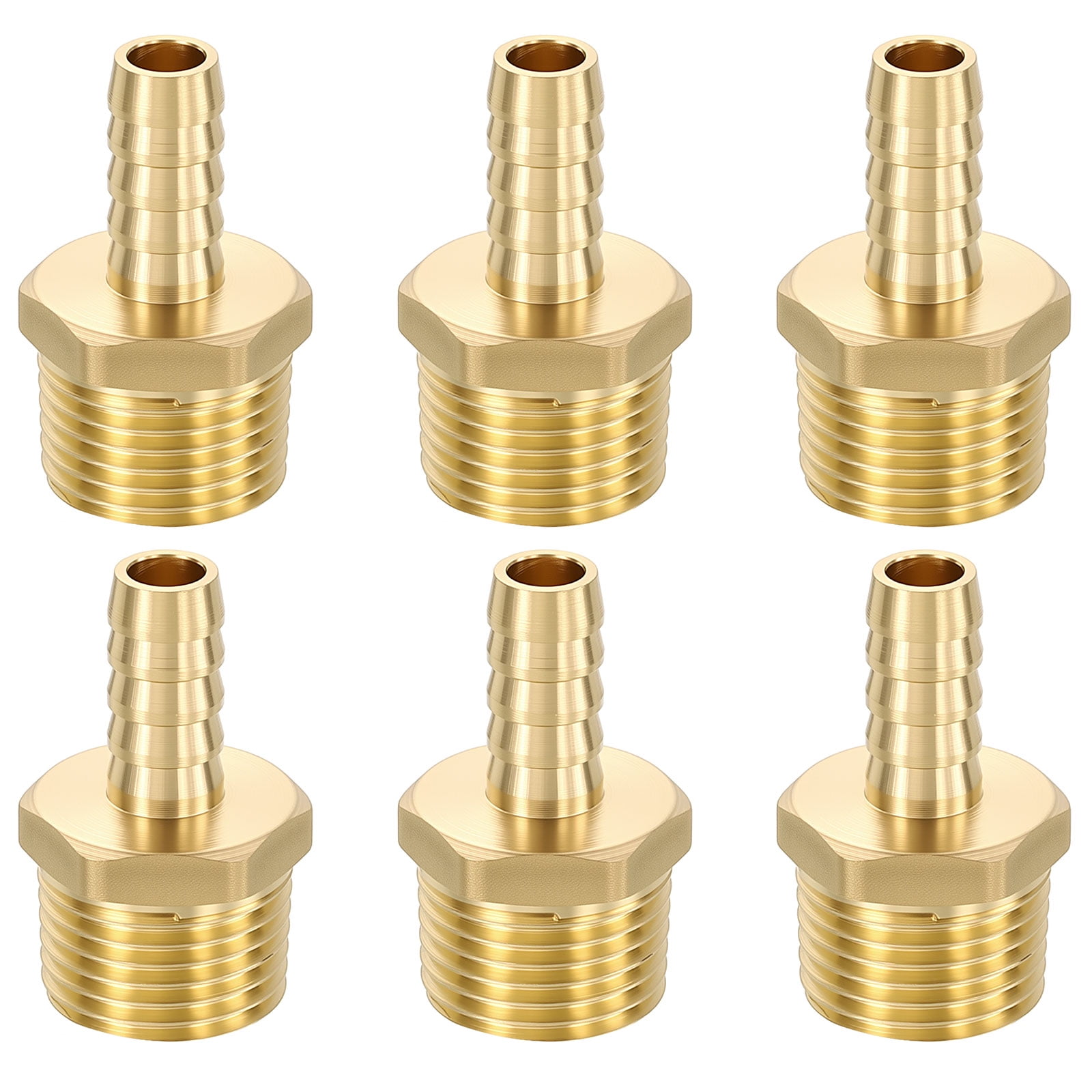 6pcs Brass Hose Barb to NPT Male Adapter 3/8" Barb x 1/2" NPT Male for Automotive, Motorcycle ...