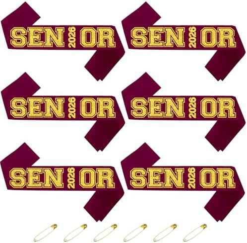 6pcs Burgundy Red Senior 2026 Sashes with Gold Glitter Printing Letters ...