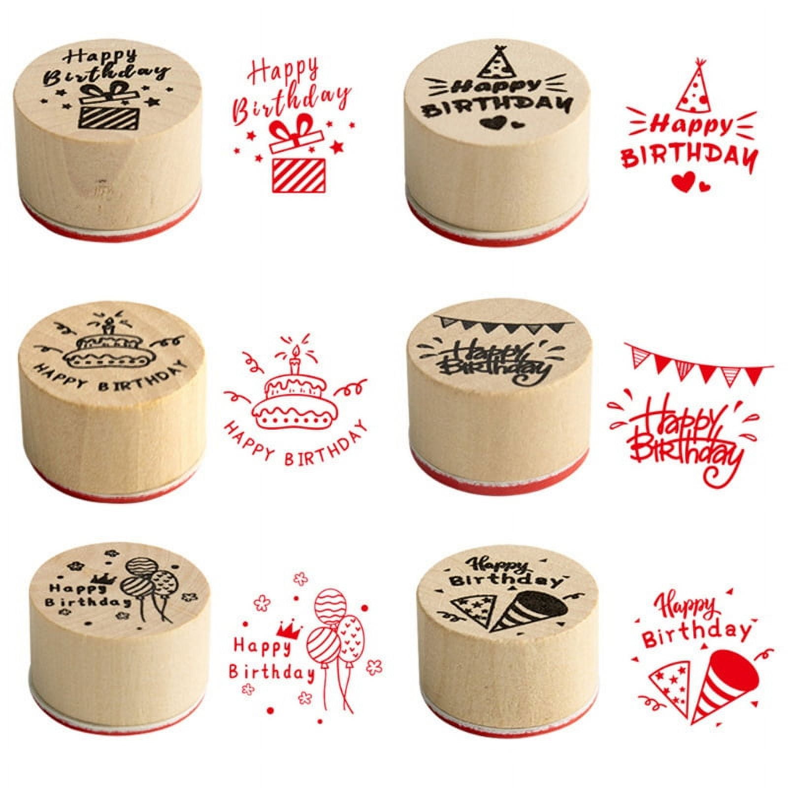 6pcs Card Making Stamps Set Happy Birthday Decorative Mounted Wooden ...