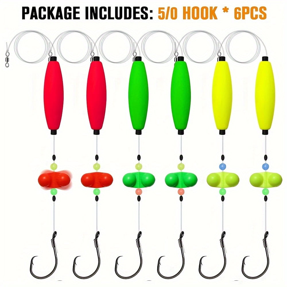 6pcs Catfish Float Rigs with Circle Hooks Sized 5/0 to 8/0, Designed ...