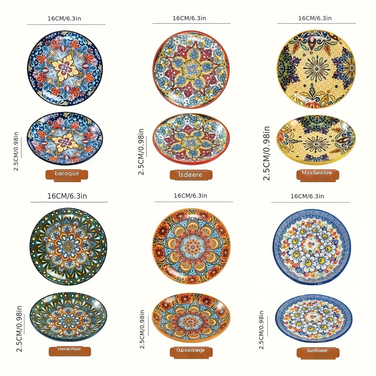 6pcs Ceramic Plates Set, Bohemian Platters, Hand Painted Underglaze ...