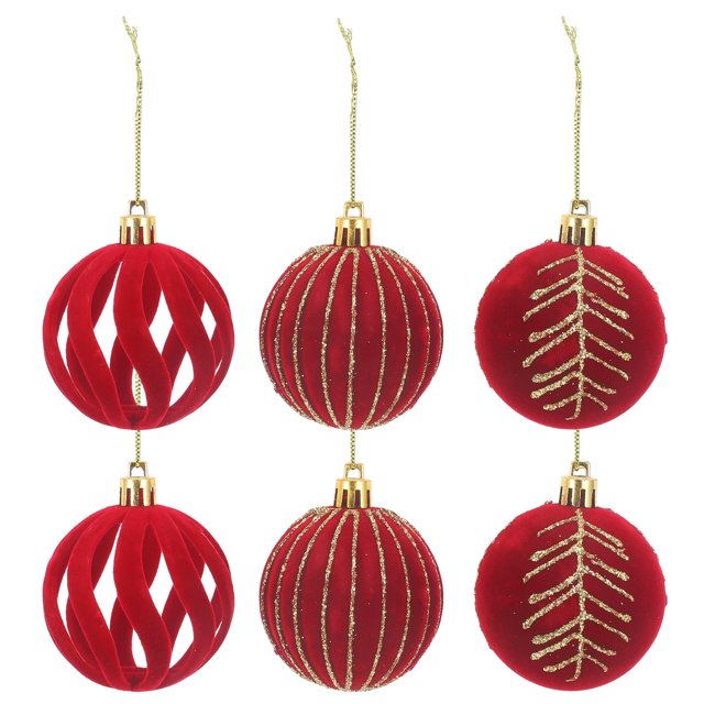 6pcs Christmas Ball Hanging Ornament Flocking Ball Pendant Christmas ...