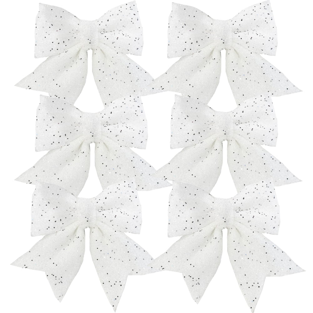 6pcs Christmas Bow Decorations, White Wreaths Bows, Small Christmas ...