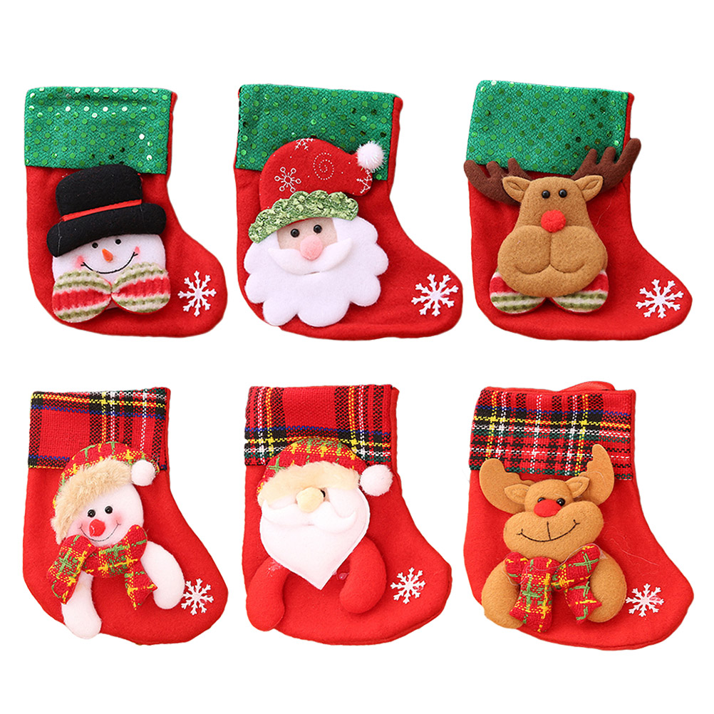 6pcs Christmas Small Stockings Xmas Tree Fireplace Wall Door Hanging ...