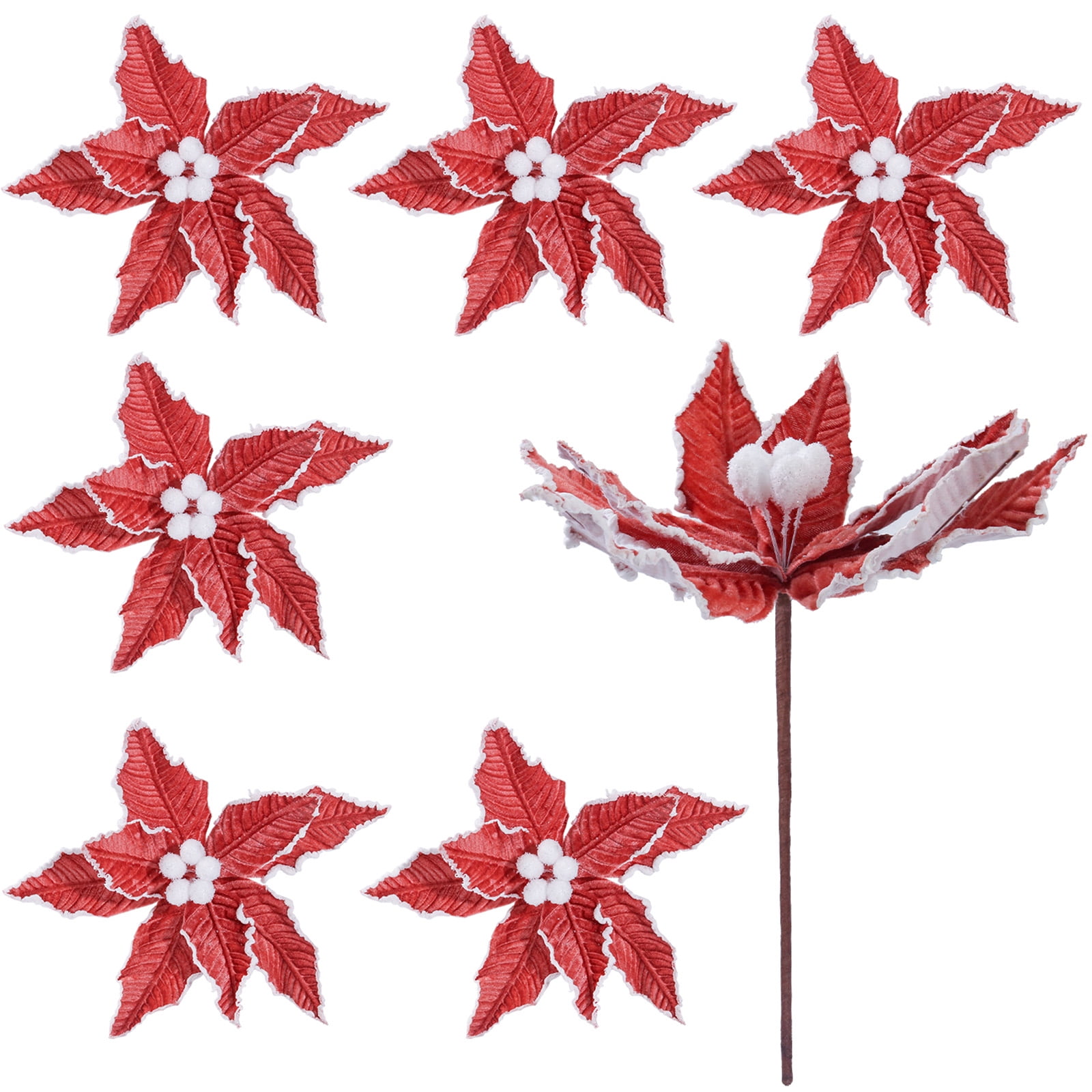 6pcs Christmas Tree Decoration Artificial Flower Diy Pure Accessories ...
