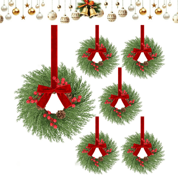 6pcs Christmas Wreath for Indoor Outdoor, 10" Artificial with Velvet ...
