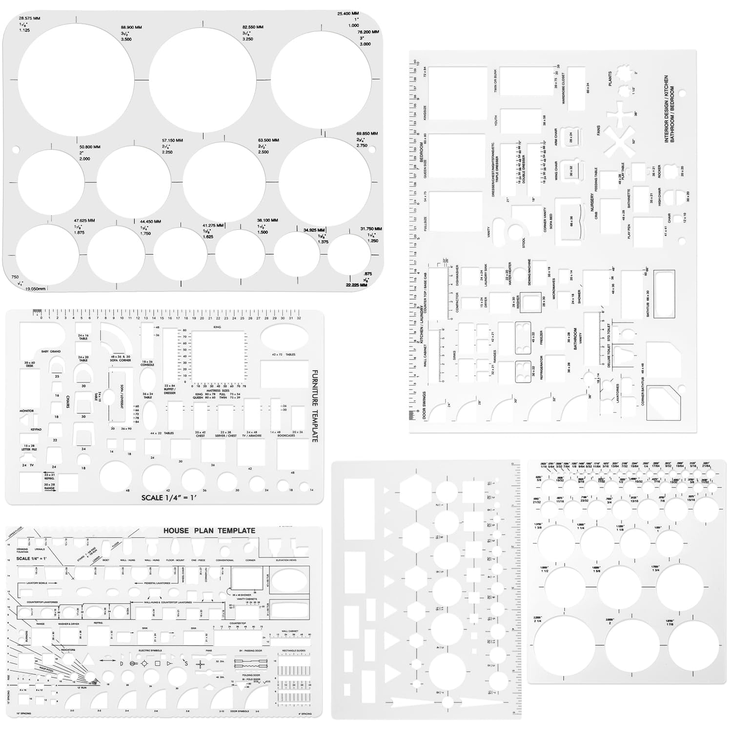 6pcs Circle Template for Drafting, 6 Sizes Plastic Flexible Geometric ...