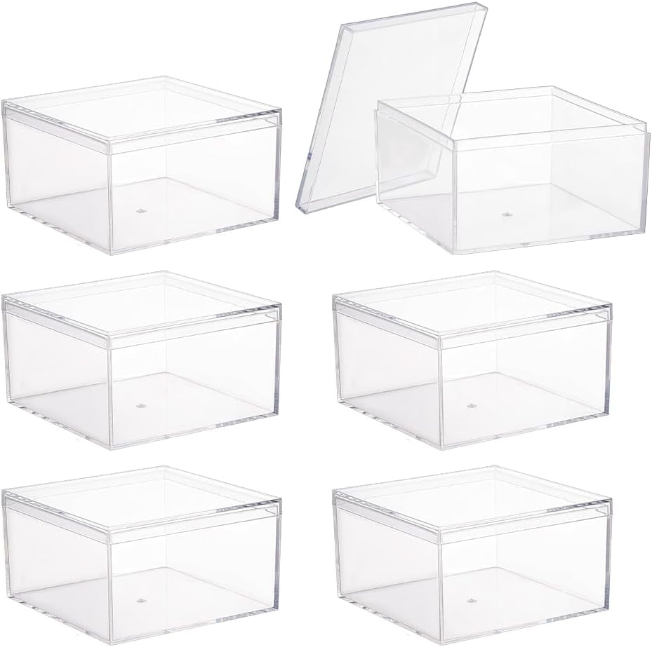 6pcs Clear Acrylic Box Square Cube Container with Lids Jewelry Storage ...