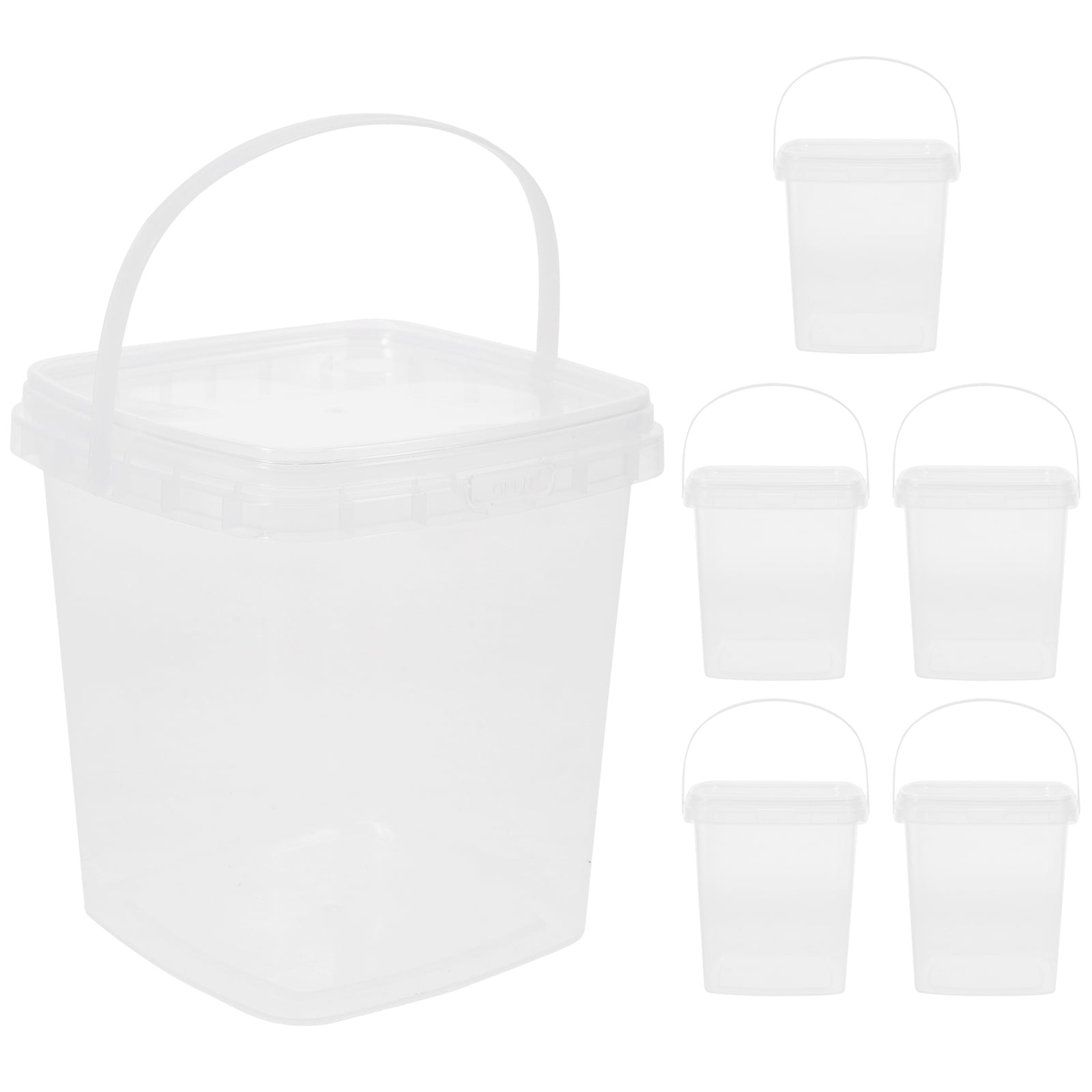 Raindrops Clear Food Grade Bucket with Lid for Storage 6pcs Square ...