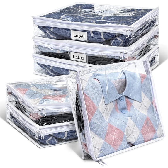 6pcs Clear Zippered Storage Bag Plastic Individual Sweater Storage Bag ...