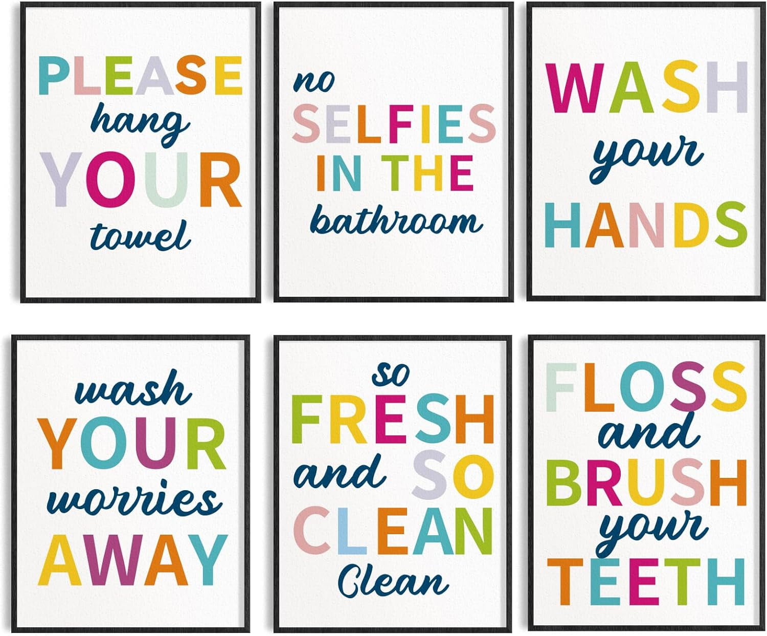 6pcs Colorful Words Bathroom Wall Art Painting Bathroom Quote Word Art ...