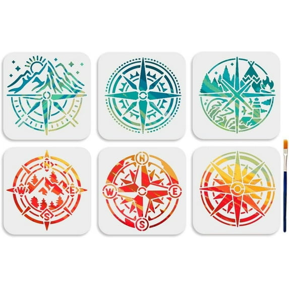 6pcs Compass Stencils 6×6inch Nature Scenery Compass Template with ...