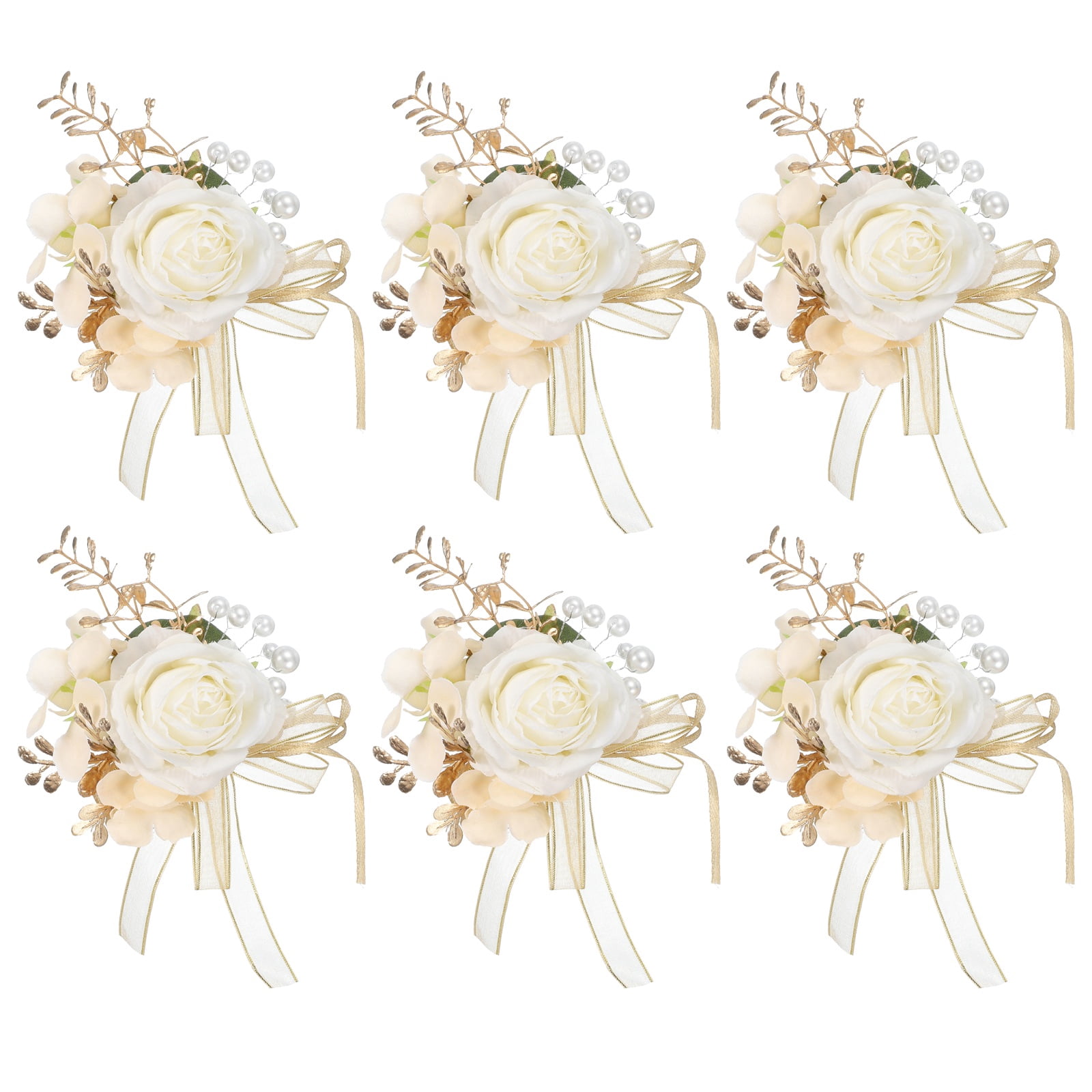 6pcs Cream Boutonnieres for Men, Artificial Flower Buttonholes Pocket ...