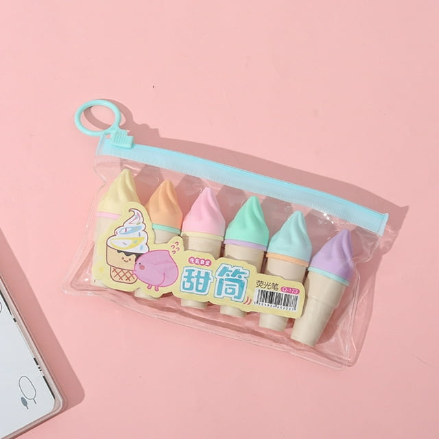 6pcs Cute Highlighter Pen Ice Cream Shape Fluorescent Marker Pens ...