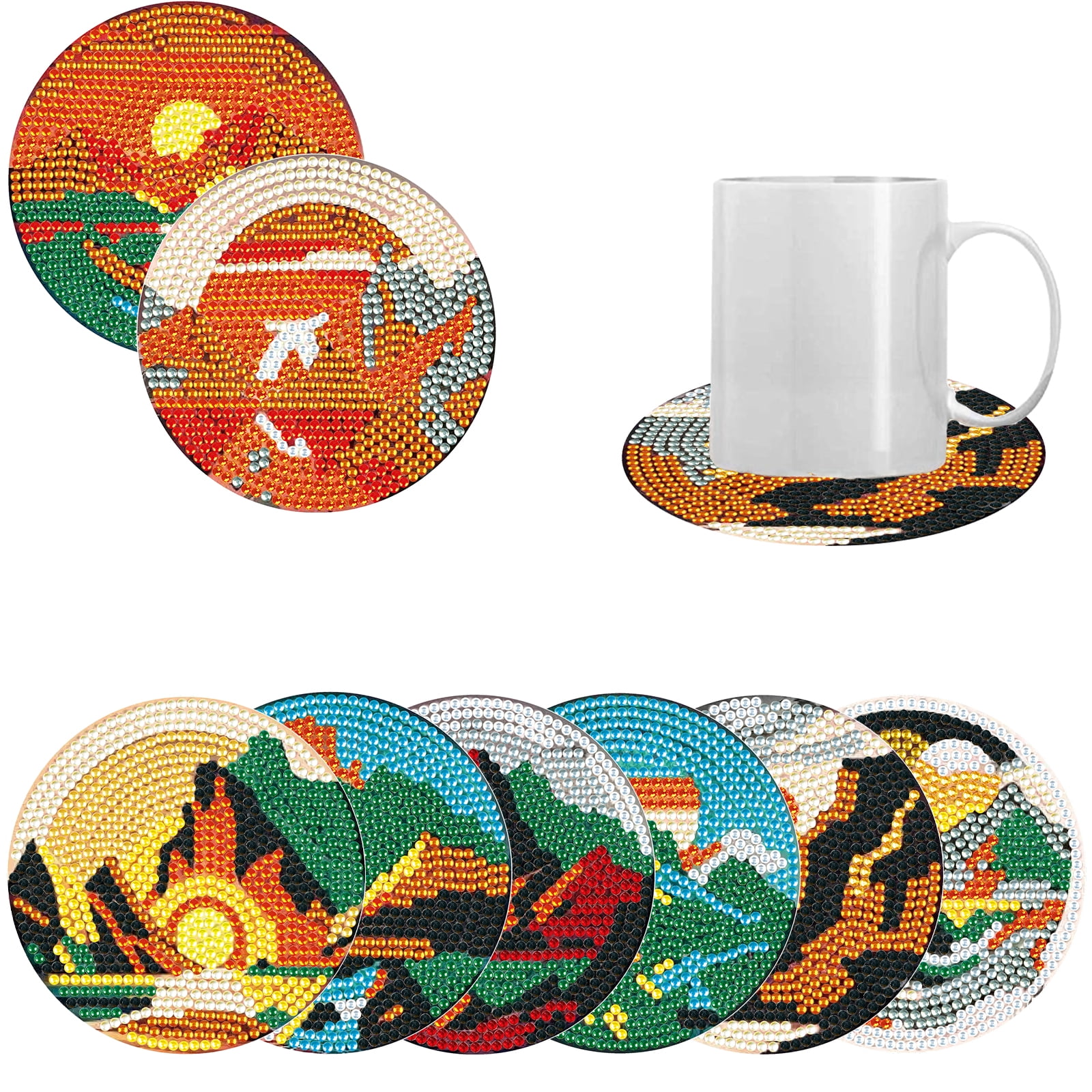6pcs DIY Diamond Painting Coaster Kit with Landscape Sunset Design and ...